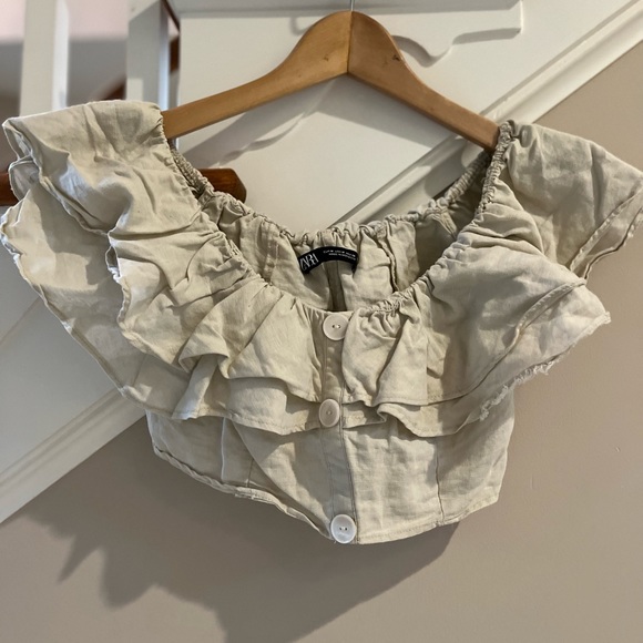Zara | Tops | Zara Linen Ruffle Crop Top | Poshmark